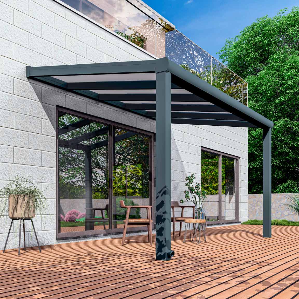 UG-Alu → Terrassenüberdachung Excellent Anthrazit RAL 7016 mit VSG ...