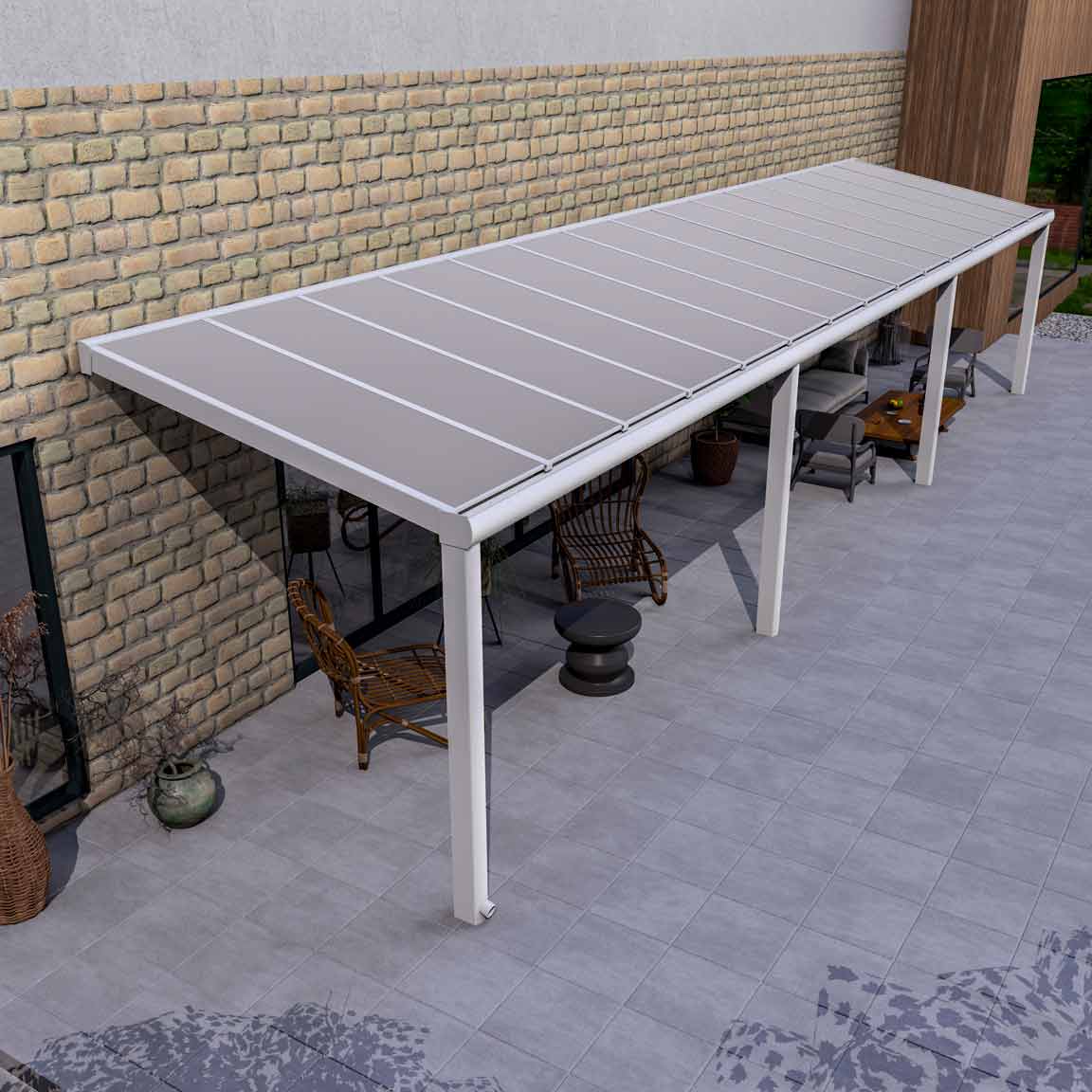 UG-Alu → Terrassenüberdachung Excellent Weiß RAL 9016 mit VSG Milchglas ...