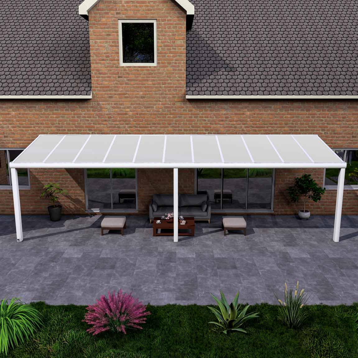 UG-Alu → Terrassenüberdachung Excellent Weiß RAL 9016 mit VSG Milchglas ...